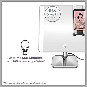 Conair Reflections LED Lighted Social Media Makeup Mirror, 1x/10x Magnification Spot Mirror, with Phone Holder, Polished Chrome finish