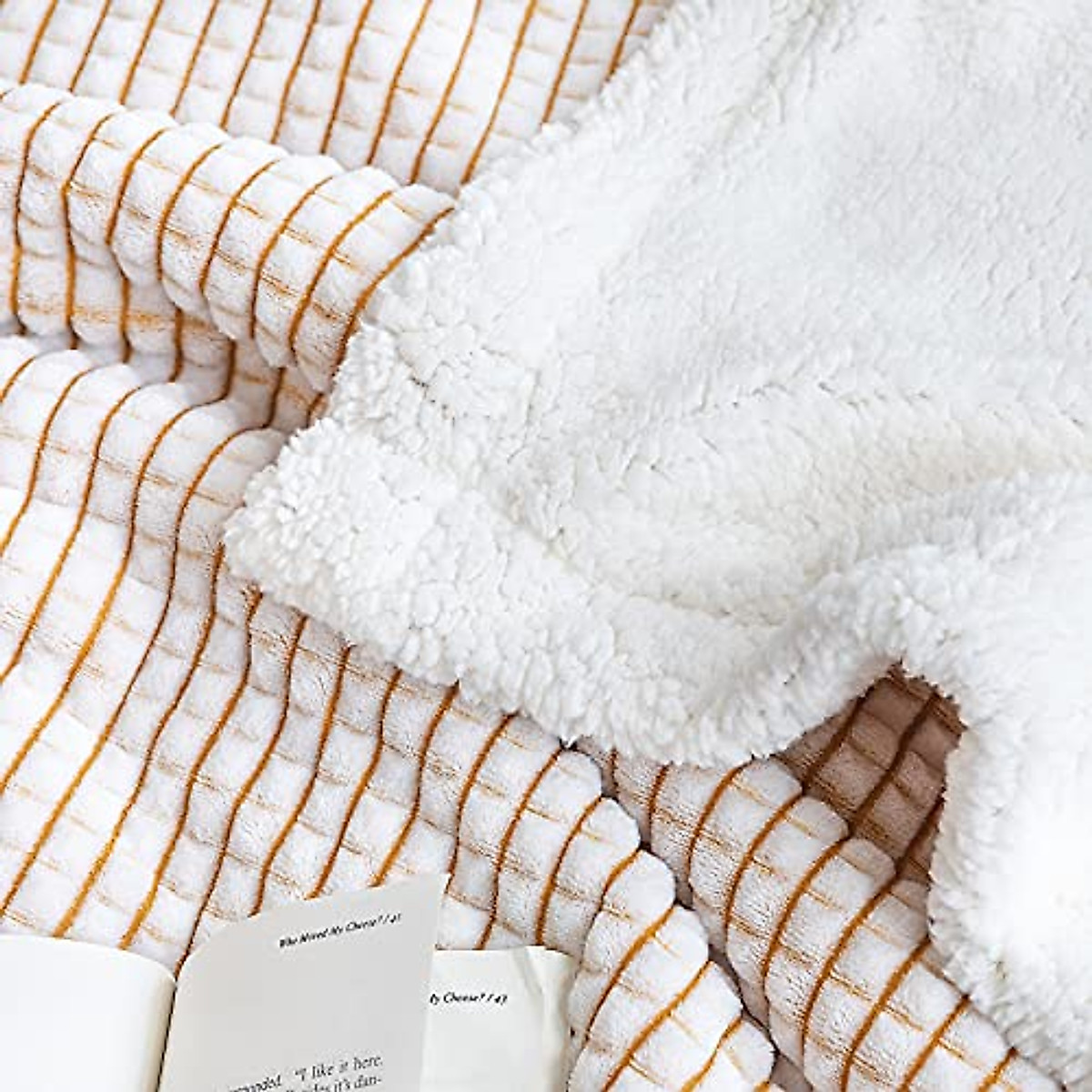 LOMAO Sherpa Blanket Throw Blanket Soft Warm Fleece Blanket Thick Blanket with Grid Pattern for Couch Sofa Bed Chair Home Decor (Mustard Yellow, 51"x63")