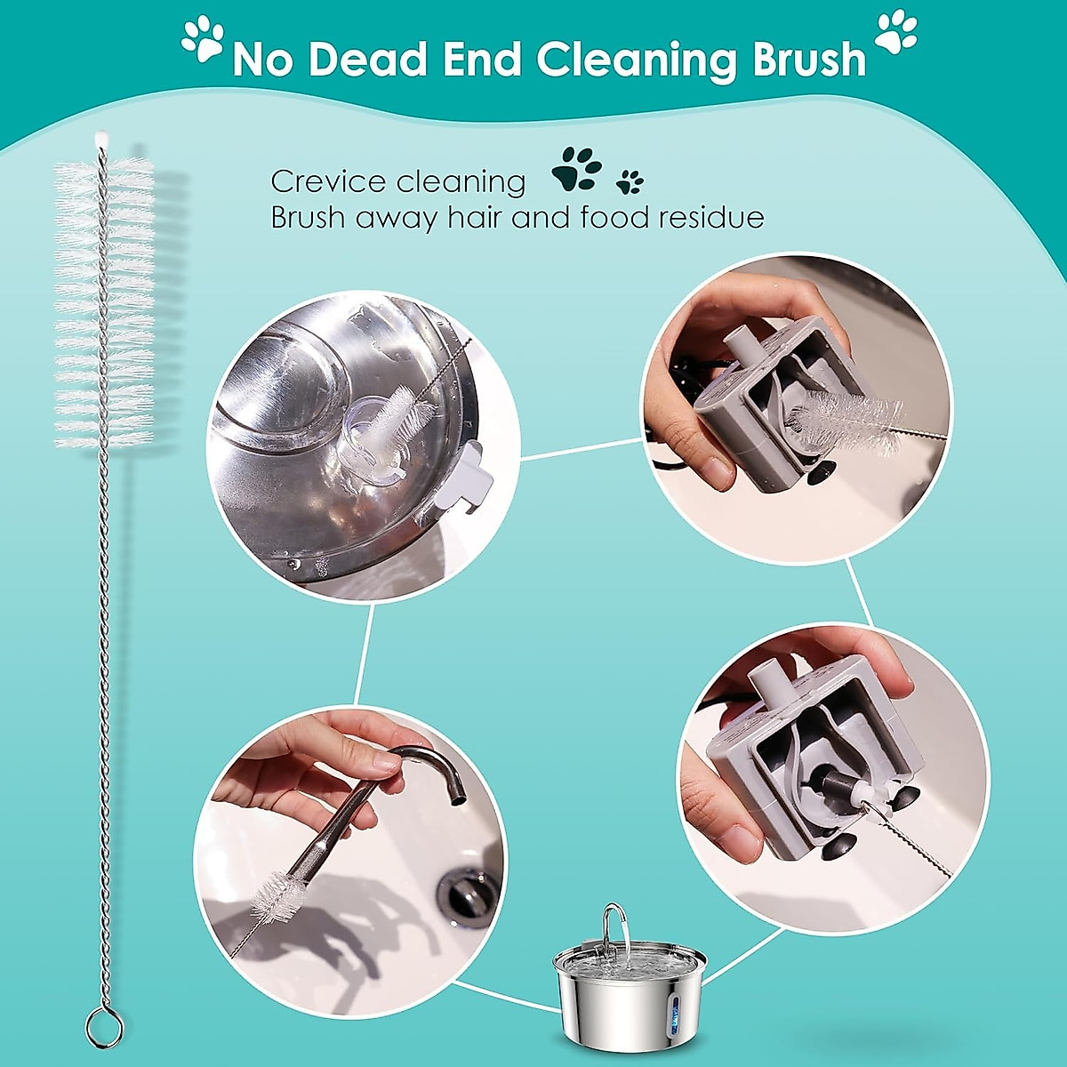 Cat Water Fountain Cleaning Set, Cat Water Fountain Brush, Cleaning Sponge, Cat Dog Toothbrush, Cable Clamp, 4-Pack pet Water Fountain Cleaning Set