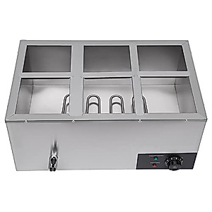 110V Commercial Food Warmer, 6-Pan Stainless Steel 19.2 Qt Capacity, 600W Steam Table 15cm/6inch Deep,Temp. Control 86-185, Electric Soup Warmer w/Lids