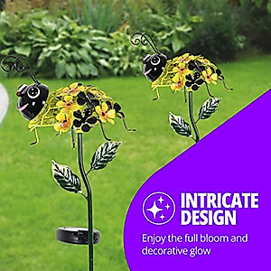 Exhart Solar Yellow Bumble Bee Garden Stake, 26 LEDs, Metal, Cute Garden Décor, 8.5"x7.5"x26.5"