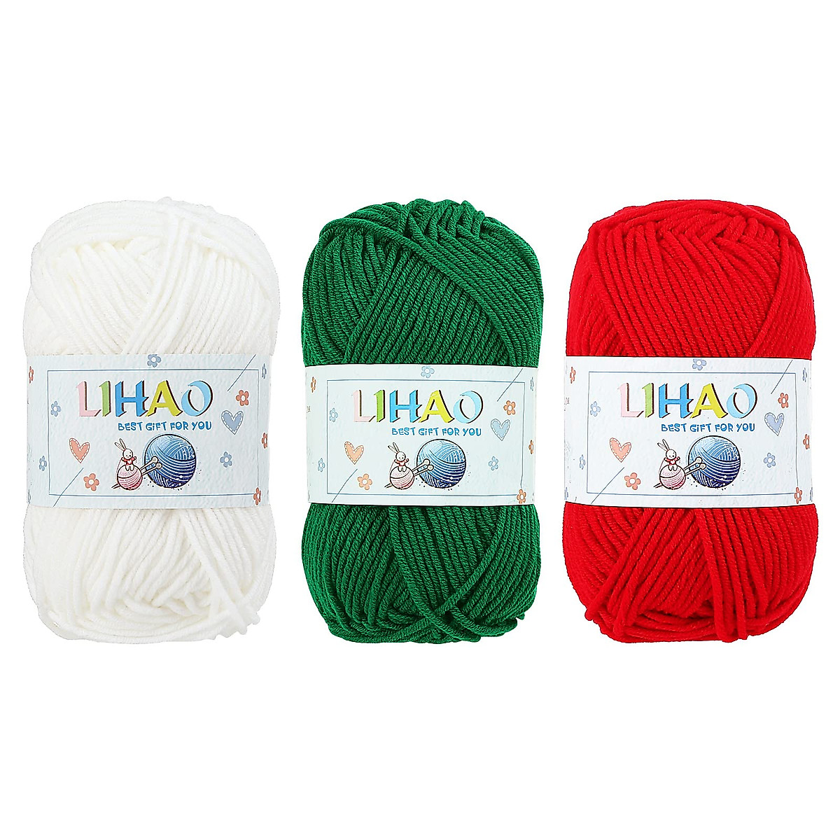 LIHAO 3 Skeins Yarn for Knitting Christmas Themed Yarn for DIY Xmas Crochet Crafts - 100% Acrylic, 50g