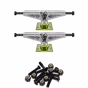 Venture Trucks Chandler Burton V-Hollow Lights Polished/Green Skateboard Trucks - 5.6" Hanger 8.25" Axle with 1" Raven Black Hardware - Bundle of 2 Items