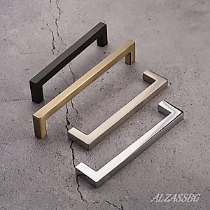 Alzassbg 10 Pack Brushed Antique Brass Cabinet Pulls, 5 Inch(127mm) Hole Centers Cabinet Handles Square Kitchen Hardware for Drawer Dresser Handle Pull AL3041AB
