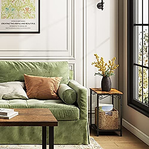 Hoctieon 2 Tier End Table, Small Night Table, Narrow Side Table with Storage, Nightstand for Small Spaces, Living Room, Bedroom, Sofa Couch, Rustic Brown