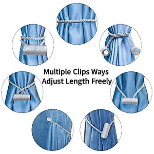 YUNTUOO 18 Inch Strong Magnetic Curtain Tiebacks, Curtain Holdbacks Modern Upgrade Strong 2021 New Twisted Style Decorative Drapery Rope ​Tie Backs(2 Pack Silver Grey)