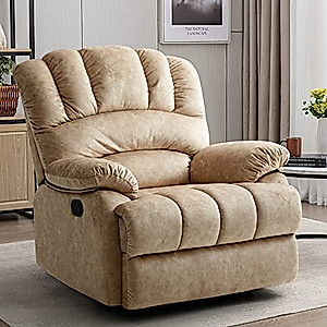 COOSLEEP Large Recliner Chair for Adults,Single Recliner Chair Big and Tall for Living Room,Breathable Fabric Manual Sofas (Khaki)