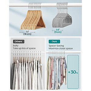 SONGMICS Kids Hangers 50 Pack, 14 x 8 Inches, Baby Hangers for Closet, Non-Slip Velvet Hangers, Childrens Hangers, Space-Saving Clothes Hangers, Wide Shoulder Notches, Dove Gray UCRF038G01