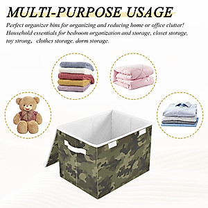 Joisal Army Camouflage Pattern Green Storage Bin with Lid Fabric Foldable Storage Boxes for Clothes with Handles