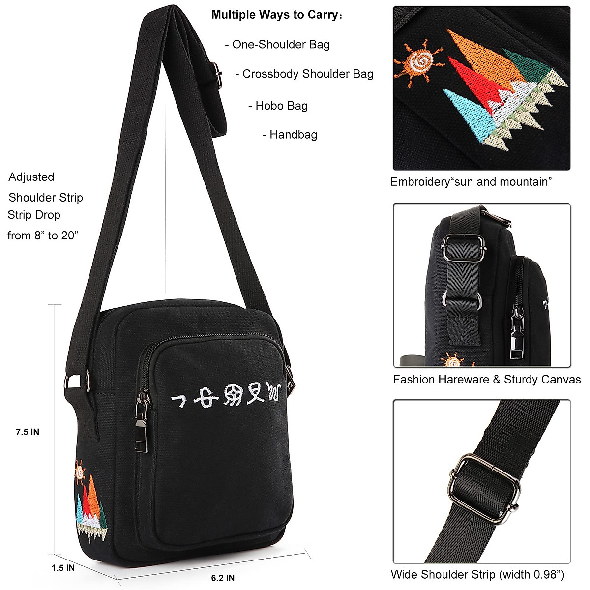 Togood Cell Phone Wallet Canvas Pocket Purse Small Crossbody Bags for women/men (Black)