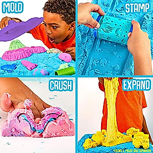 SLIMYSAND Bucket - 5 Pounds of Slimy Sand in 3 Colors (Blue, Green, Purple) - Cotton Candy Sand Play Set with 3 Molds and Reusable Bucket for Storage - Super Stretchy & Moldable Cloud Slime