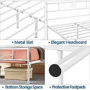 Yaheetech Classic Metal Platform Bed Frame with Headboard and Footboard Flower Design Mattress Foundation Easy Set Up Structure Full Size White
