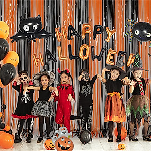 Happy Halloween Party Decorations, Melsan Halloween Banner Black and Orange Balloons, Spider, Bat, Pumpkin with Ghost Balloons - Perfect Halloween Party Supplies for Kids and Adults
