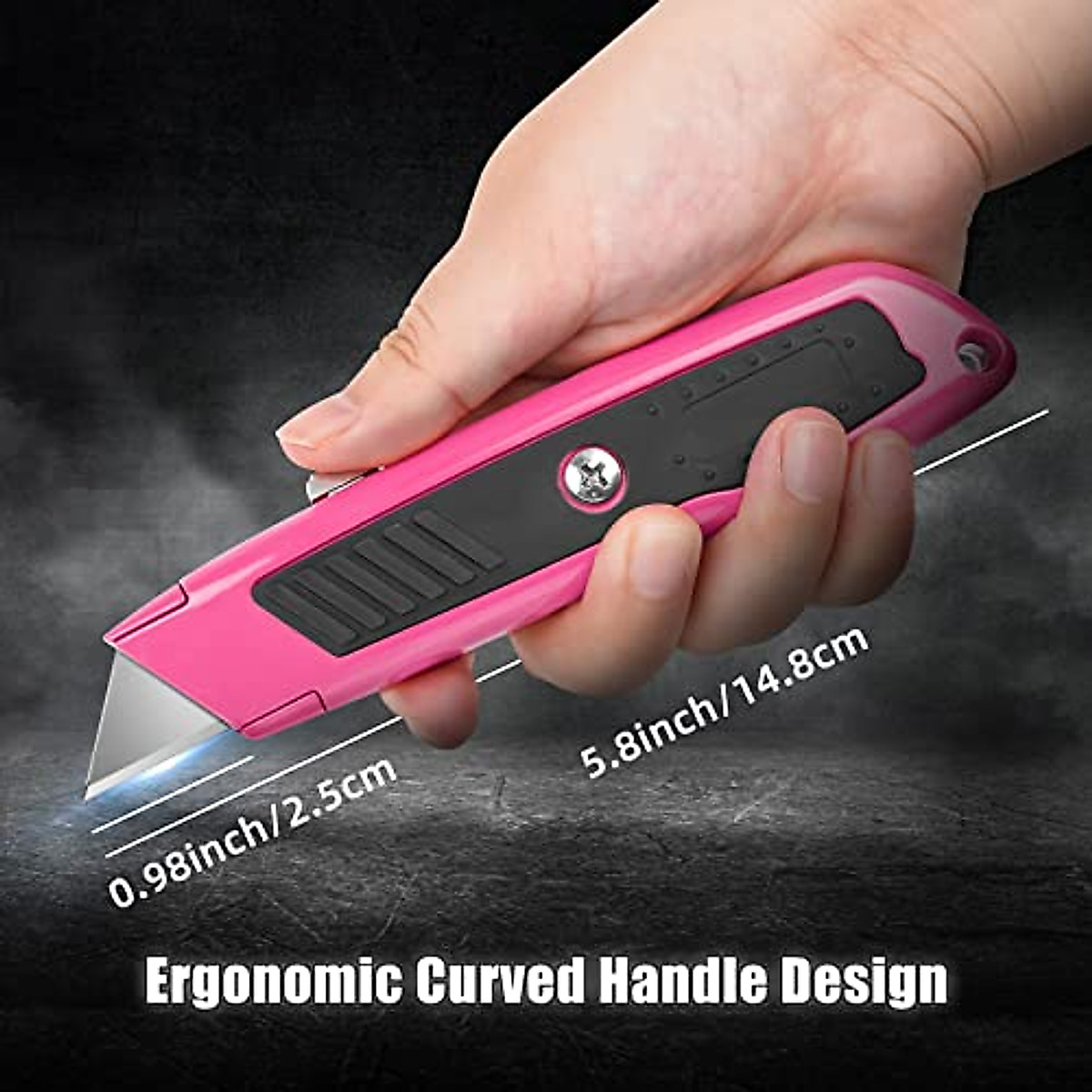 DIYSELF 2 Pack Box Cutter Retractable Heavy Duty Utility Knife, Ergonomic Razor Knife for Warehouse, Office, Exacto Knife Box Opener for Package, Cardboard (Pink)