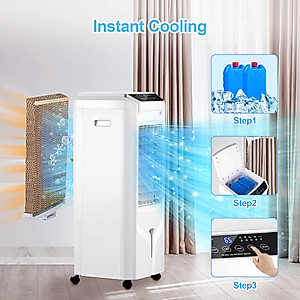 Uthfy Portable Air Conditioners,Evaporative Air Cooler, 32" Swamp Cooler with 4.2 Gal Tank, Remote, 90° Oscillation Cooling Fan with 3 Speeds, 12H Timer, 3 In 1 Tower Fan thats Blow Cold Air for Home