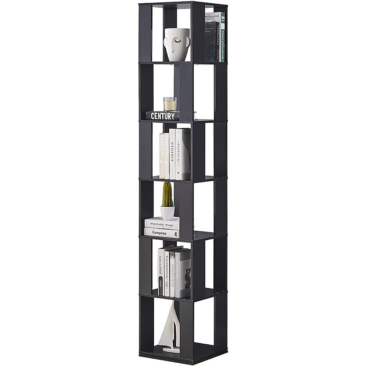 RVEE Rotating Bookshelf 360°, 6 Tier Corner Bookcase for Living Room Floor Bookcase Wooden Bookshelf Home Office Corner Tall Bookcase (Black)