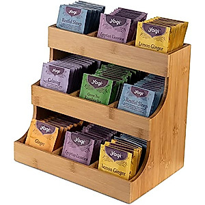 THEODORE Vertical Tea Bag Organizer - Bamboo Tea Bag Holder. Holds 180 Tea Bags.Elegant and Practical Wooden Tea Box for Tea Storage for Home, Office or Café. Can also Hold Sugar Packets and Creamers