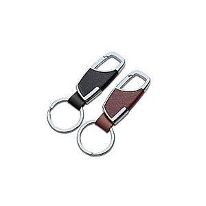 2PCS Stainless Steel Key Chain with Leather Heavy Duty Home Office Car Keychain with Key Ring Key Holder for Men and Women-Brown & Black