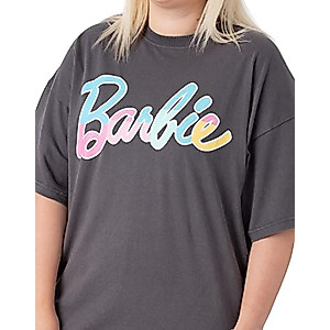 Barbie Oversized T-Shirt Dress Ladies Womens | Adults Pastel Rainbow Logo Short Sleeve Outfit | Charcoal Grey Gifts