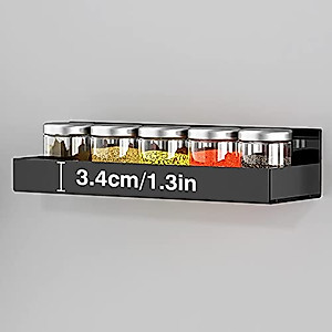 OFFSIR Spice Rack for Refrigerator, Magnetic Shelf with 4 Removable Hooks, Strong Magnetic Spice Rack, Crystal Clear Acrylic Magnetic Shelves for Whiteboard Holding Spices, Black 2 Packs