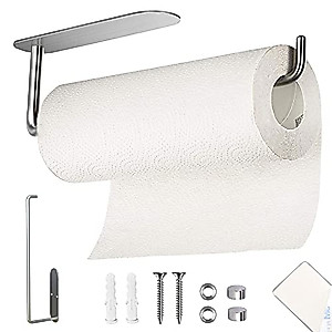 Under Cabinet Paper Towel Holder - 13'' Self Adhesive Paper Towel Holder Wall Mount Stainless Steel Toilet Paper Holder with Screw Hanging Towel Rack for Kitchen Bathroom Fit Large Paper Roll