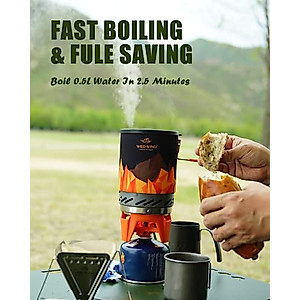 Portable Backpacking Stove WILD-WIND X0 Lightweight Camping Stove Cooking System 1 Liter Pot, One-Piece Design Camp Stove Propane for Hiking, Fishing, Hunting Emergency & Survival (organe)