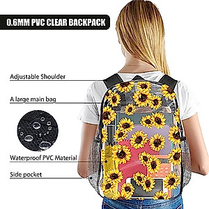 Roftidzo Sunflower Transparent Bookbag for Boys and Girls, High Capacity See Through Backpacks for Women Men, Multifunction Clear Backpack with Heavy Duty PVC Reinforced Strap for Workplace Travel