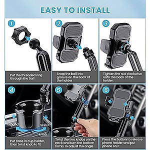 Cup Holder Phone Mount for Car, Adjustable Height Long Neck Cell Phone Cradle with Expandable Base, Car Truck Interior Accessories Compatible with iPhone Samsung Most Smartphones and Drink Bottles