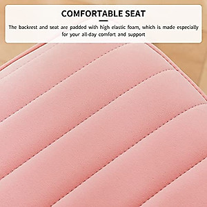 Furnimart Modern Armless Desk Chair Pink Cute Vanity Velvet Upholstered Office Chair Teen Girl Dorm Chair Mid-Back Home Office Chair Swivel Adjustable Small Chair Soft Seat (Velvet-Pink)