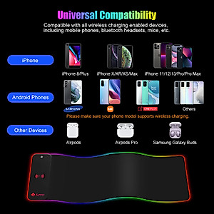 AURTEC RGB Gaming Mouse Pad with 15W Fast Wireless Charging, Extra Large Waterproof and Non-Slip Rubber Base Mouse and Keyboard Mat with 10 Lighting Modes, for Gaming, Working, PC, Mac.
