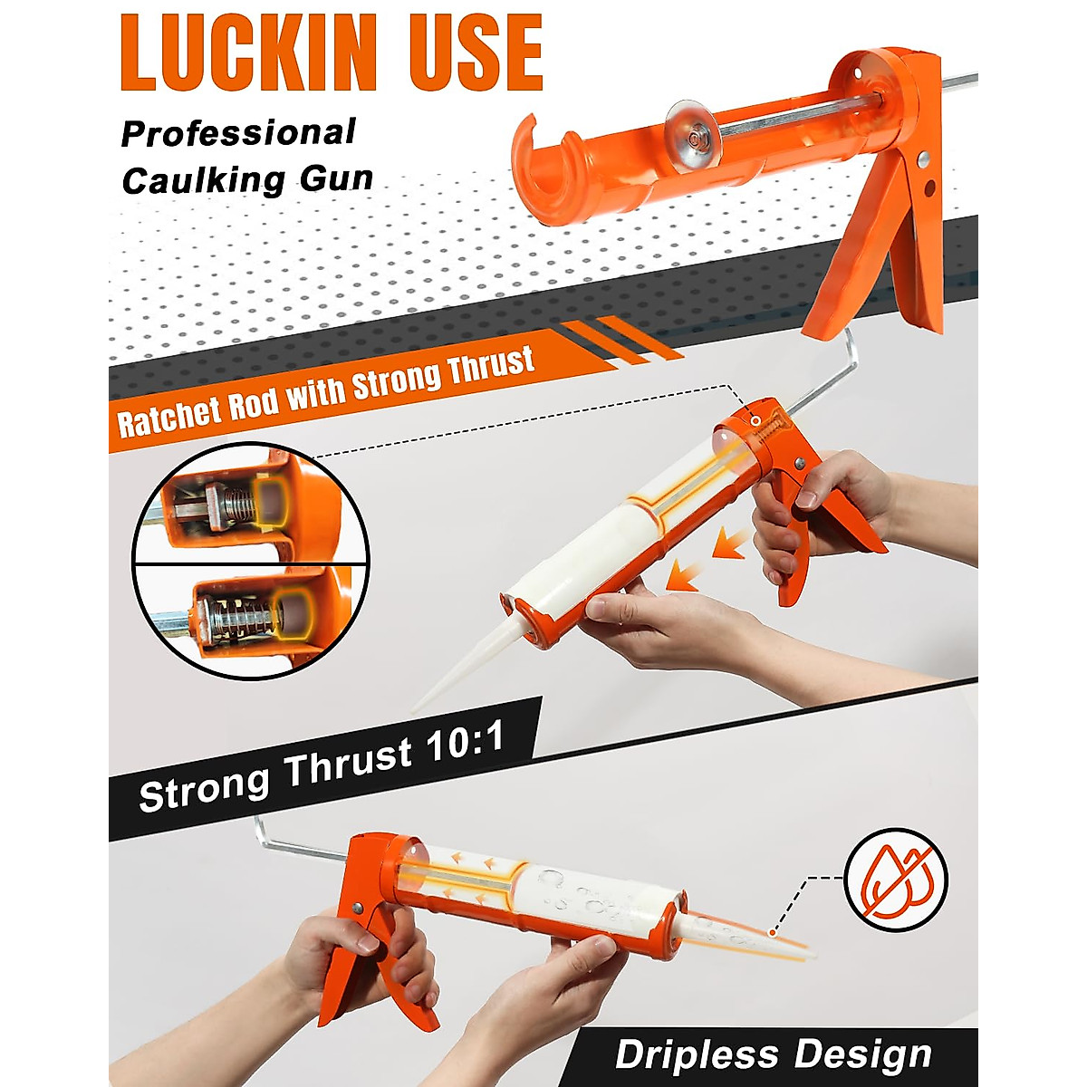 Holothurian Caulking Gun, Caulk Gun No Drip,Sealant Finishing Tool Grout Scraper for Kitchen Bathroom Window Sink Joint, 1/10 Gallon Cartridge, 10:1 Thrust Ratio