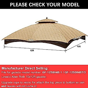 SCOCANOPY Beige Ripstop Replacement Top for Lowe's Allen Roth 10X12 Gazebo Model #GF-12S004B-1