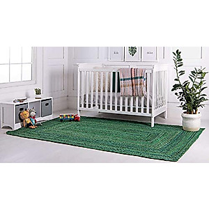 Unique Loom Braided Chindi Collection Area Rug - Layer (4' 1" x 6' 1" Rectangle, Green/ Hunter Green)