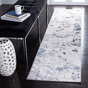 SAFAVIEH Amelia Collection Runner Rug - 2' x 12', Grey & Blue, Modern Abstract Design, Non-Shedding & Easy Care, Ideal for High Traffic Areas in Living Room, Bedroom (ALA232G)