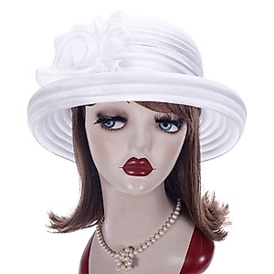 Pure Color 1920s Womens Summer Organza Bowler Sun Hat Derby Tea Party A267 (White)