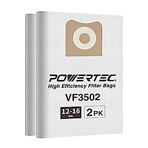 POWERTEC 75002 (2PK) Filter Bags for Ridgid VF3502 12-16 Gal Wet Dry Vacuum