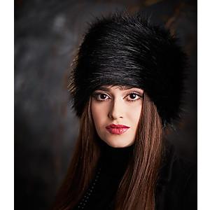 Futrzane Classic Cossack Hat - Faux Fur Hats for Women - Warm Furry Russian Hat (M, Black Classic)
