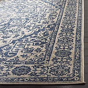 SAFAVIEH Brentwood Collection 8' x 10' Navy / Light Grey BNT832M Medallion Distressed Non-Shedding Living Room Bedroom Dining Home Office Area Rug