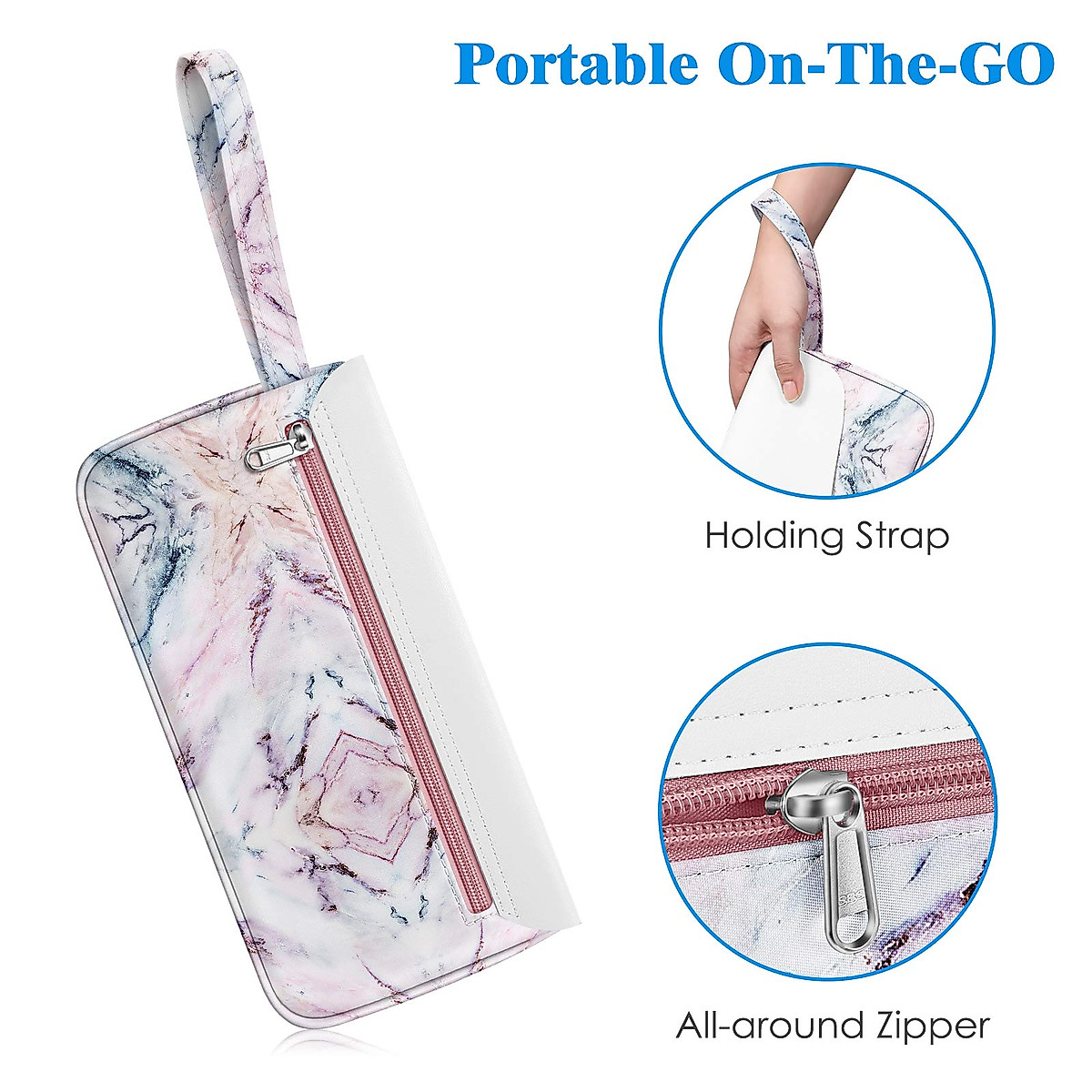 Fintie Carrying Case for Nintendo Switch OLED Model 7.0"/Switch 6.2" - Portable Travel Bag Protective Sleeve Pouch with Game Card Slots & Large Pocket for Switch and Accessories, Marble Pink