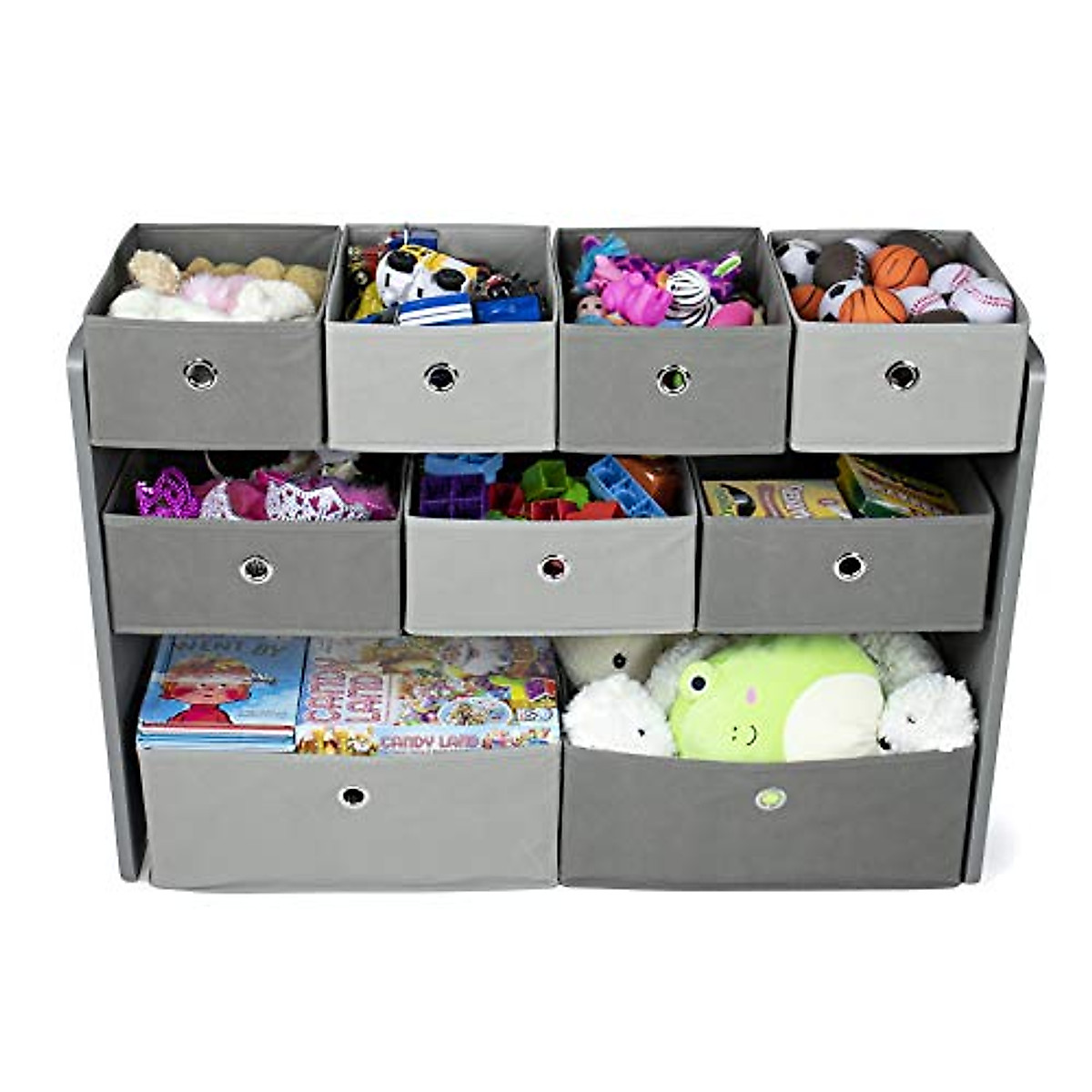 Humble Crew Kids Toy Organizer with 9 Storage Fabric Bins, Grey & Supersized Wood Toy Storage Organizer, Extra Large, Grey/White