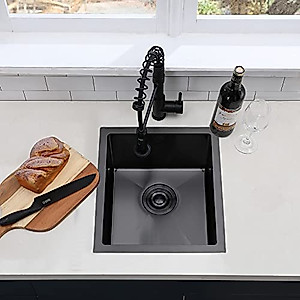 VCCUCINE Black Bar Sink, 15x17 Inch Small Bar Sink,Undermount Wet Bar Sink Small Rv Sink, T-304 Stainless Steel Kitchen Sink with Sink Protector and Drain Assembly…