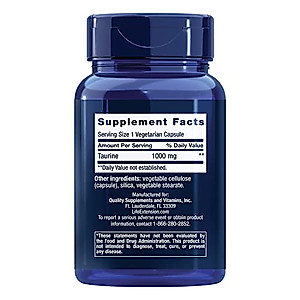 Life Extension Taurine 1000 mg – For Muscle, Liver, Heart, Nerve, Brain & Eye Health - Promotes Overall Cardiovascular Health - Gluten-Free, Non-GMO – 90 Vegetarian Capsules