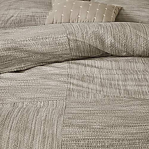 Madison Park Walter Comforter-Luxe Seersucker Print Design All Season Down Alternative Bedding, Matching Shams, Bedskirt, Decorative Pillows, King (104 in x 92 in), Taupe