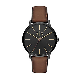 A｜X ARMANI EXCHANGE Men's Stainless Steel and Leather Watch, Color: Black/Brown (Model: AX2706)
