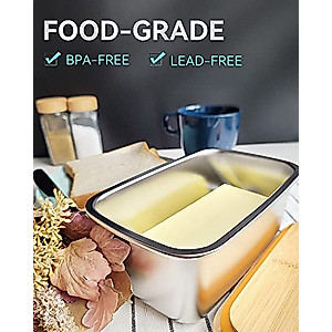 KEOAMG Butter Dish with Lid for Countertop, Large Stainless Steel Butter Dish Container with Silicone Seal for Refrigerator, Sturdy Butter Dish Keeper Holds 2 Sticks or a Normal 8oz European Butter