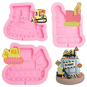 Bulldozer Silicone Fondant mold, Excavator Crane Chocolate Molds, Construction Site Theme Candy Baking Molds for Cake Decoration Cupcake Topper Clay Resin