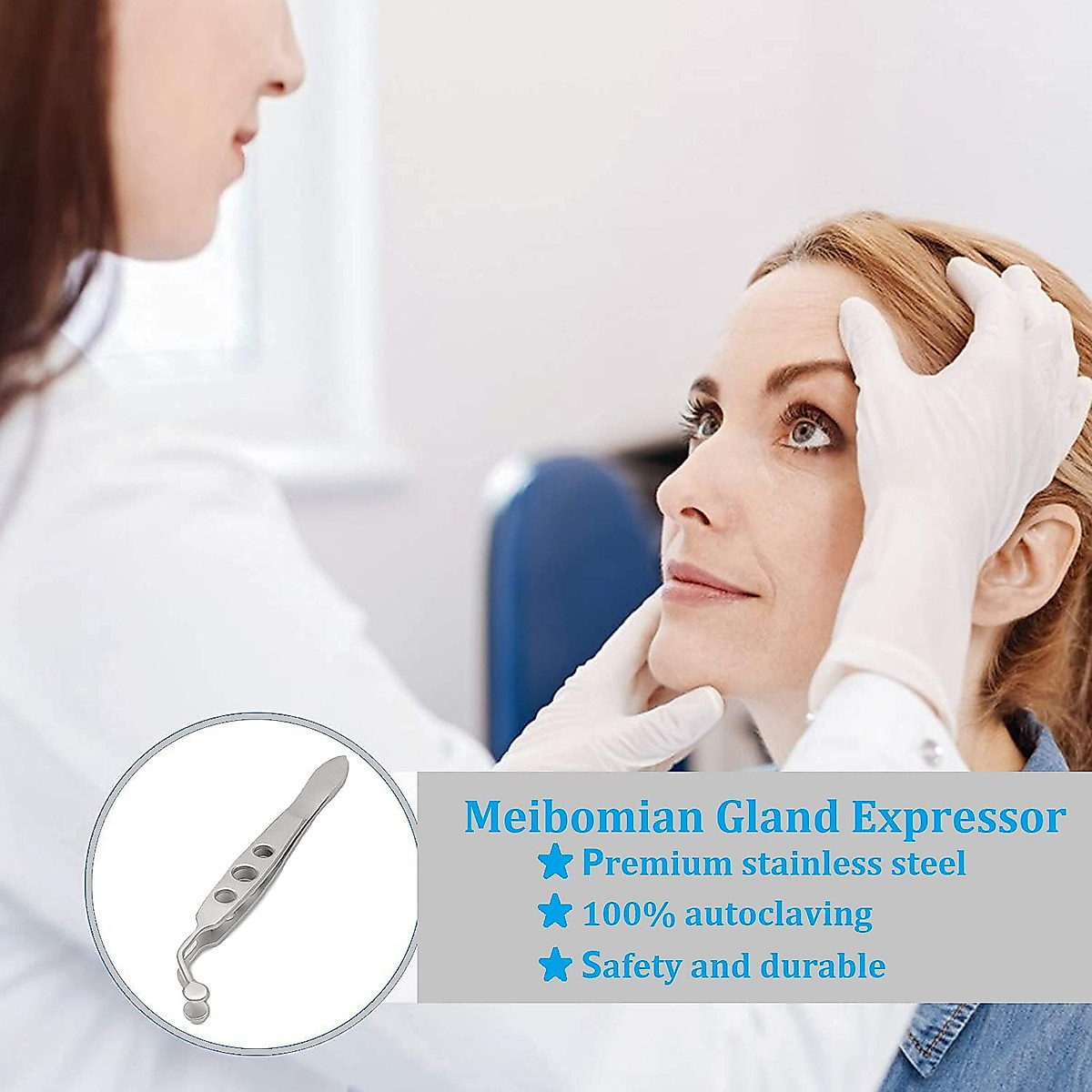 FUNORNAM Meibomian Gland Expressor Professional Prevent Excessive Force Eyelid Massage Forceps for MG Issue Dry Eyes, Premium Stainless Steel (Round)