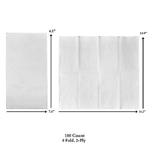 Premium White Napkins, 1/8 Fold Dinner Napkin, Disposable 2-Ply White Party Napkins, Value Pack 100 Count