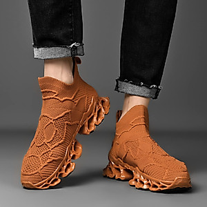 Poramea Mens Slip on Loafers Walking Tennis Shoes Laceless Running Blade Sneakers Mesh Trail Jogging Casual Athletic Brown Size 8.5