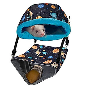 Ferret Cage Accessories Cute Ferret Rat Bed Stuff for Cage Set Supplies 2 IN1(Black Galaxy)
